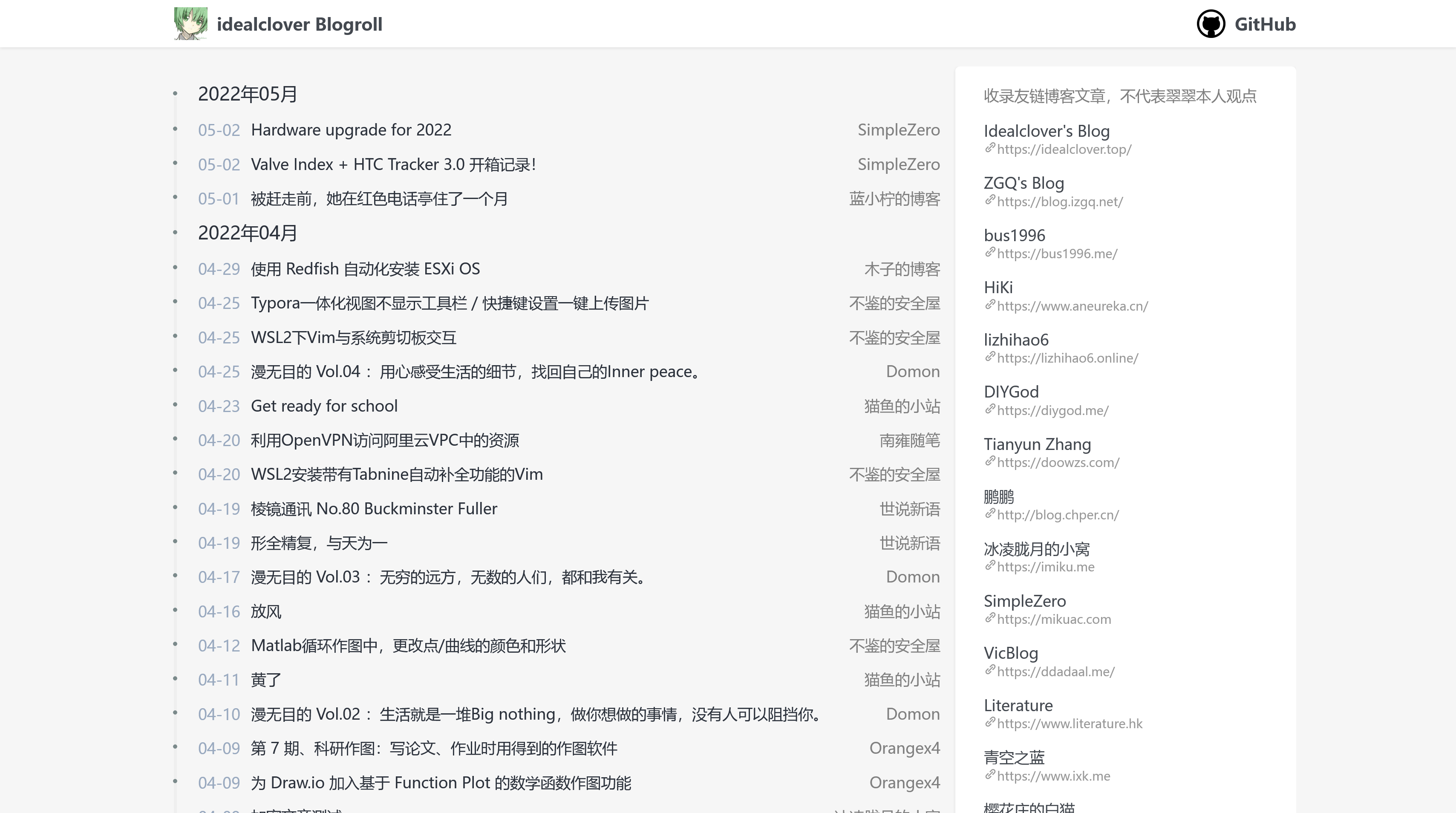 idealclover Blogroll | Hello.github.io