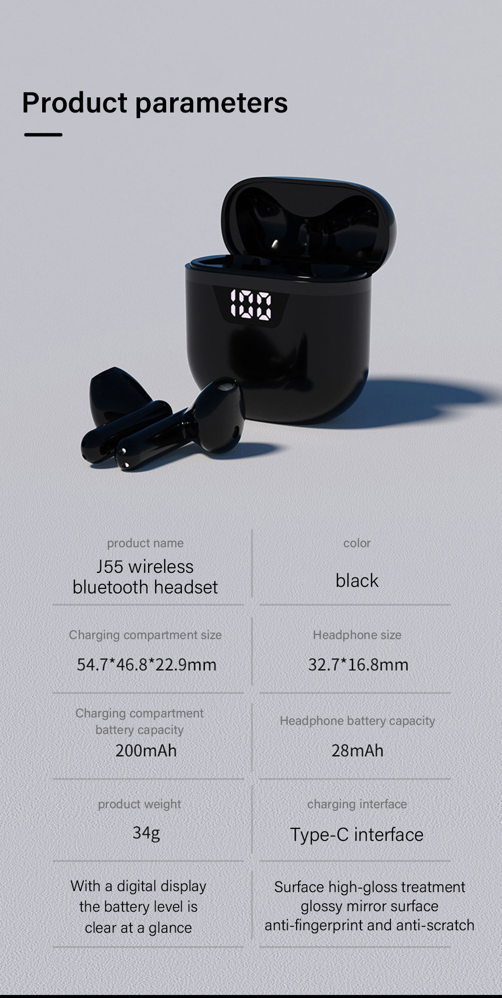 Generic J55 TWS Earbuds Wireless Earphones Bluetooth V5.0 Headset ...